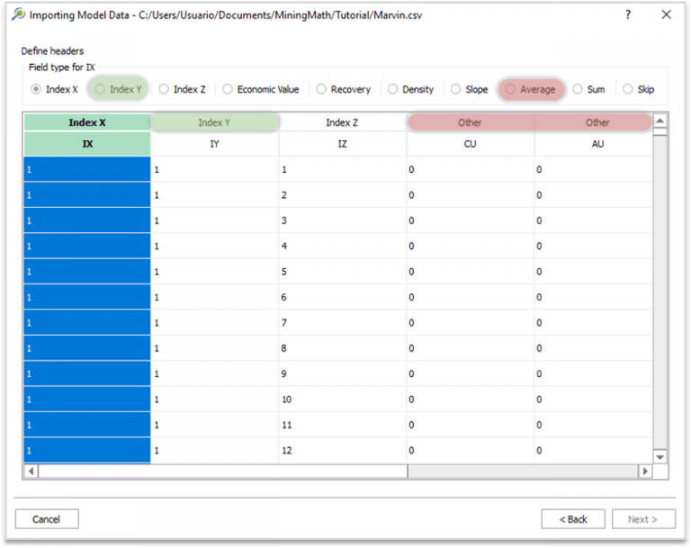 Importing the block model - MiningMath
